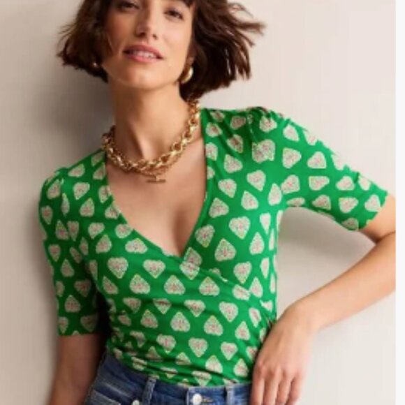 Boden | Tops | Boden Wrap Front Jersey Top In Green Tambourine Flora ...